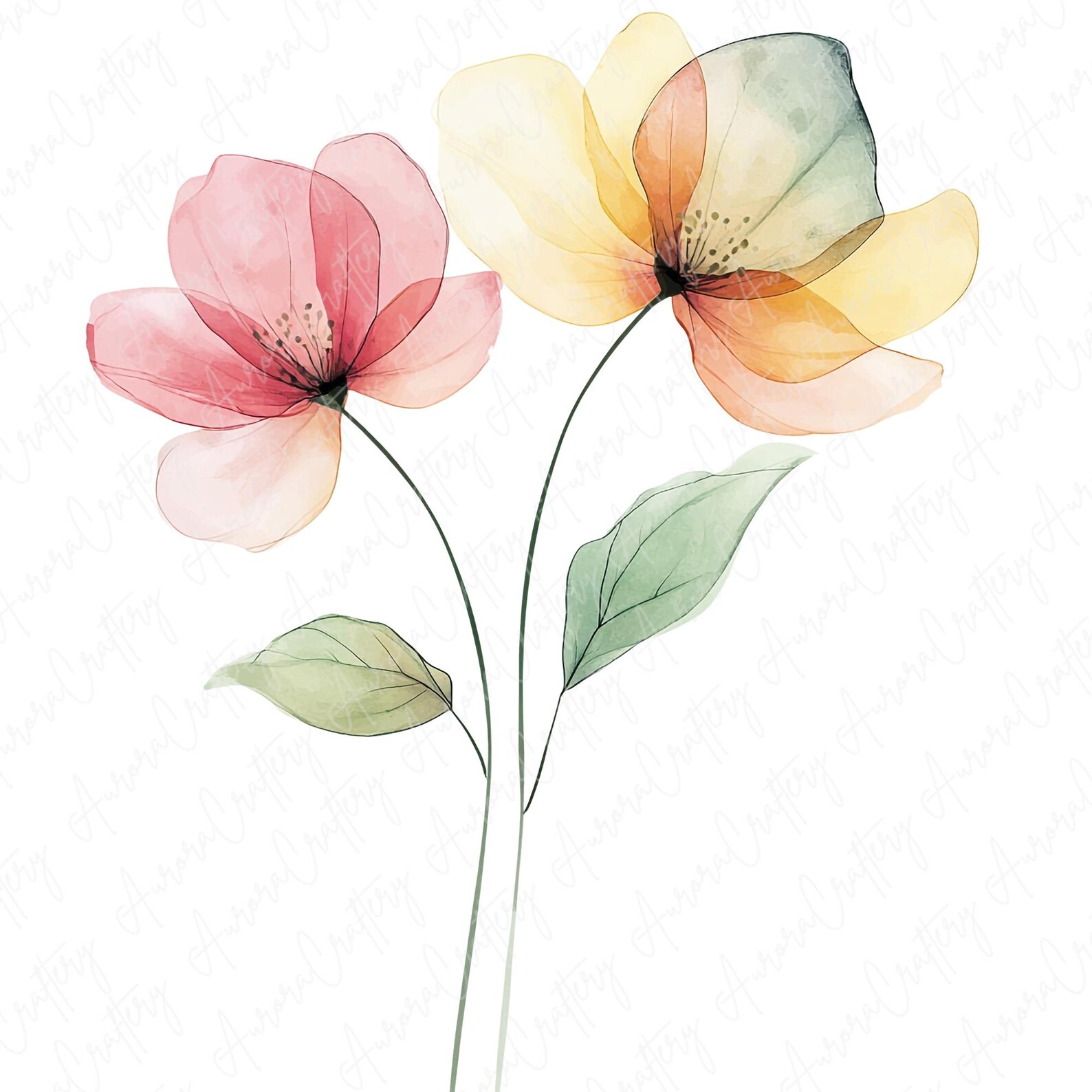 12 Soft Vibes Watercolor Floral Clipart Bundle, Pastel Pink and Yellow ...