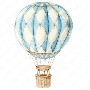 11 Baby Blue Hot Air Balloon Watercolor Clipart, Dreamy Nursery Decor ...