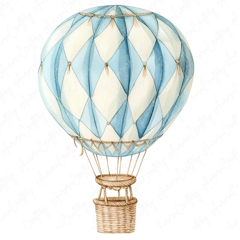 11 Baby Blue Hot Air Balloon Watercolor Clipart, Dreamy Nursery Decor ...