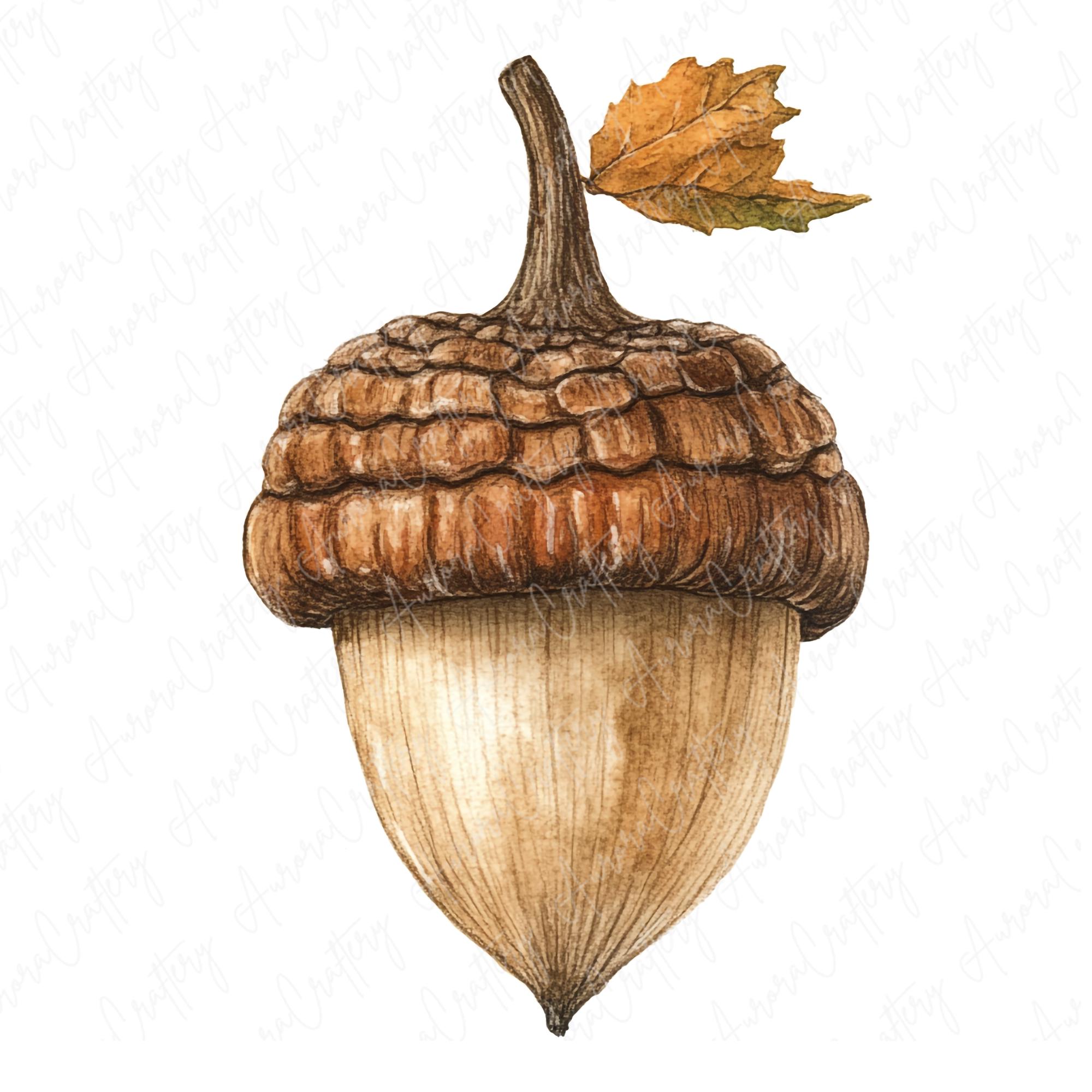 6 Watercolor Acorn Clipart Rustic Autumn Leaves and Acorns for Fall ...
