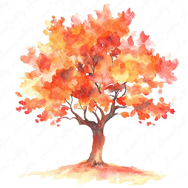 7 Watercolor Fall Tree Clipart, Autumn Foliage, Autumn Clipart, Fall ...