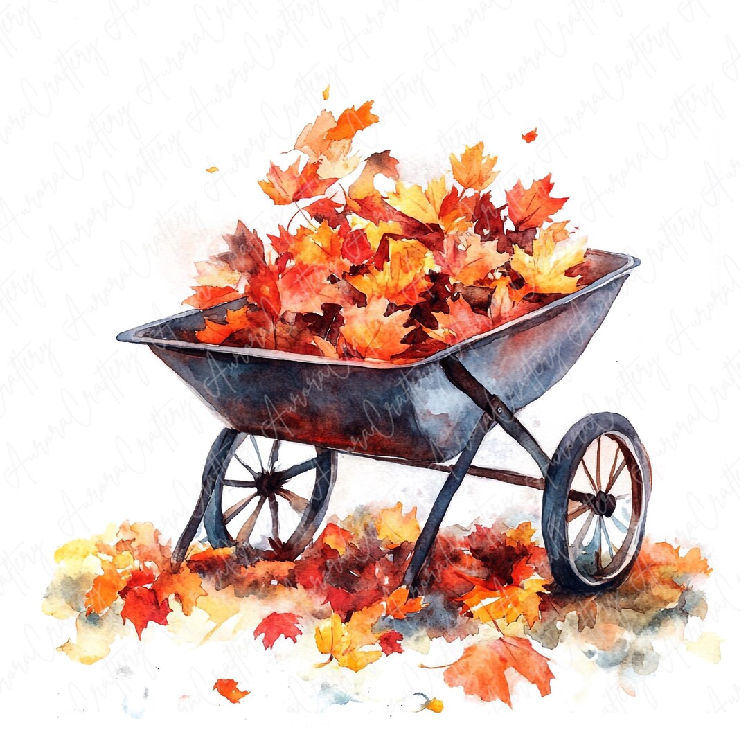 5 Watercolor Autumn Wheelbarrows, Autumn Leaves Clipart Fall Leaves ...