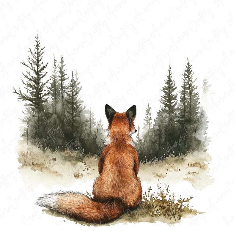 15 Watercolor Fox in Forest Clipart, Forest Fox Clipart, Majestic Fox ...