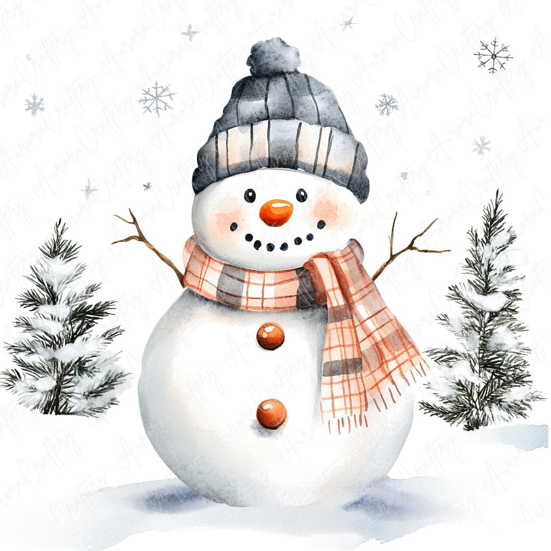 8 Snowman Winter Watercolor Clipart, Cozy Snowman Scenes, High Quality ...