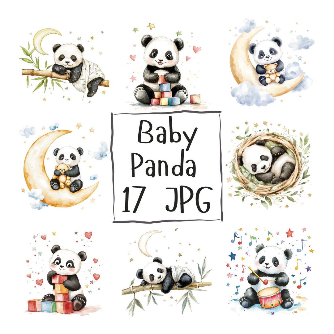 17 Baby Panda Watercolor Clipart, Cute Panda Nursery Clipart Baby ...