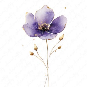 14 Purple and Gold Watercolor Floral Clipart Bundle, Luxurious Purple ...