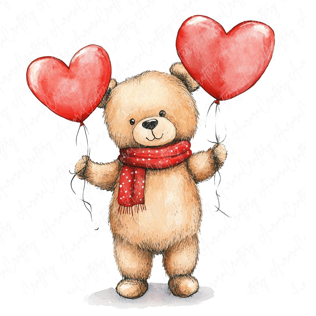 3 Watercolor Teddy Bear Clipart, Cute Bears With Love Balloons and ...