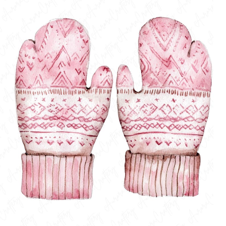 6 Pink Mittens Winter Clipart, Cozy Winter Mittens Clipart, Winter ...