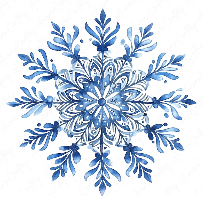 10 Watercolor Blue Snowflake Clipart, Winter Frosty Snowflake Designs ...
