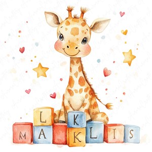 7 Playful Giraffe Watercolor Clipart | Cute Giraffe With Building ...