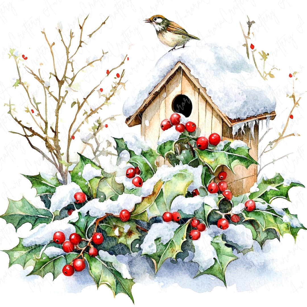 9 Watercolor Winter Birdhouse Clipart, Snow-covered Birdhouses and ...