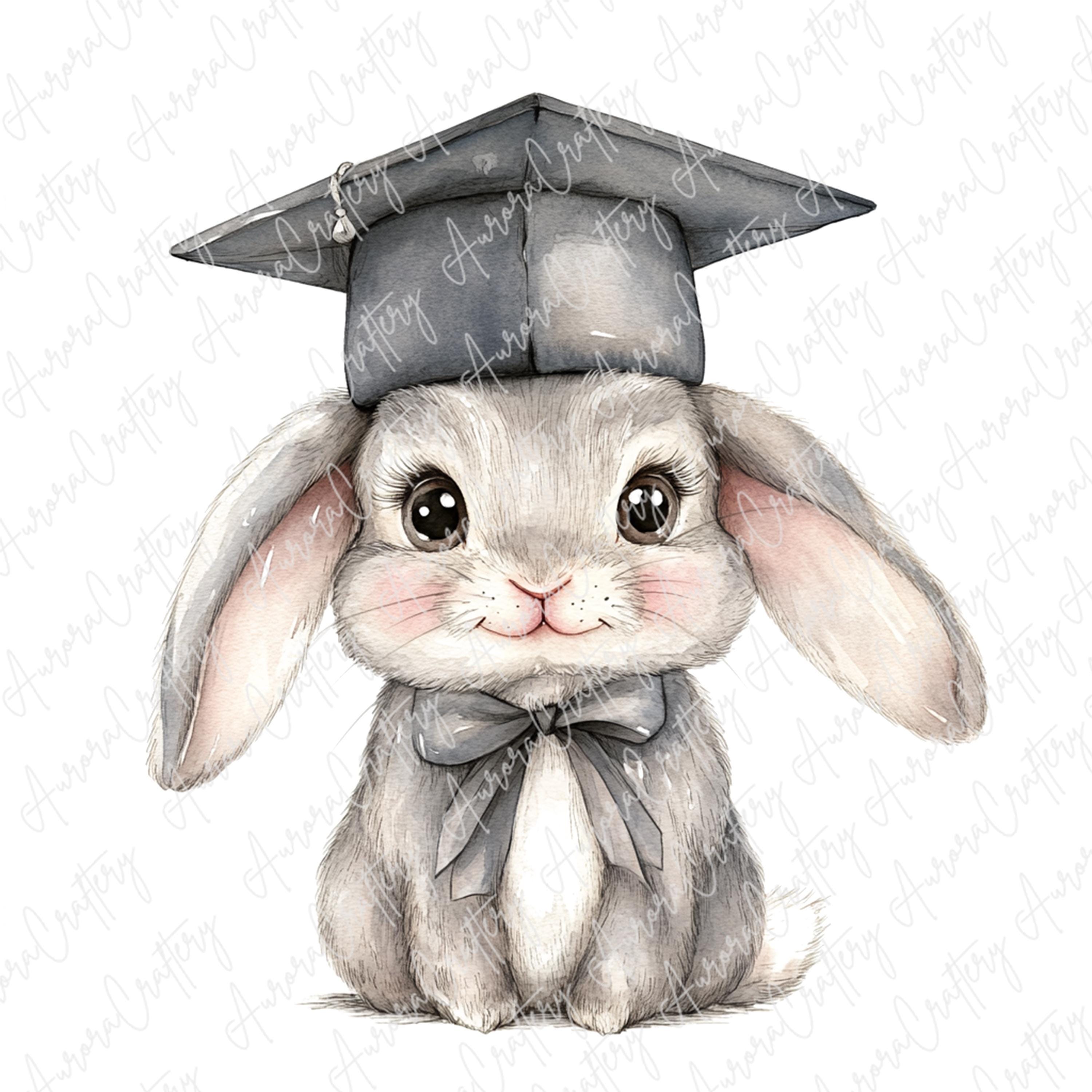 5 Watercolor Graduation Bunny Clipart, Cute Bunnies in Caps and Gowns ...