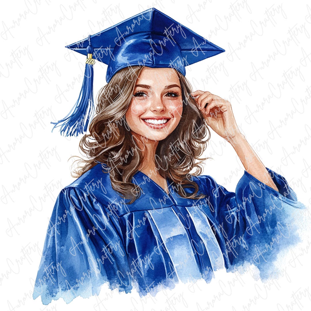 9 Girls Graduation Clipart, Blue Gown Students Holding Diplomas ...