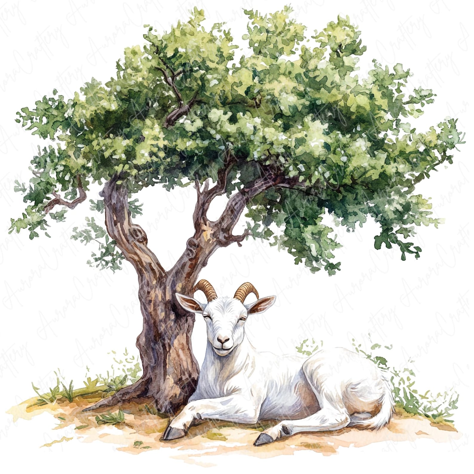 13 Goat Farm Clipart, Watercolor Farm Scenes With Goats, Rustic Barns ...