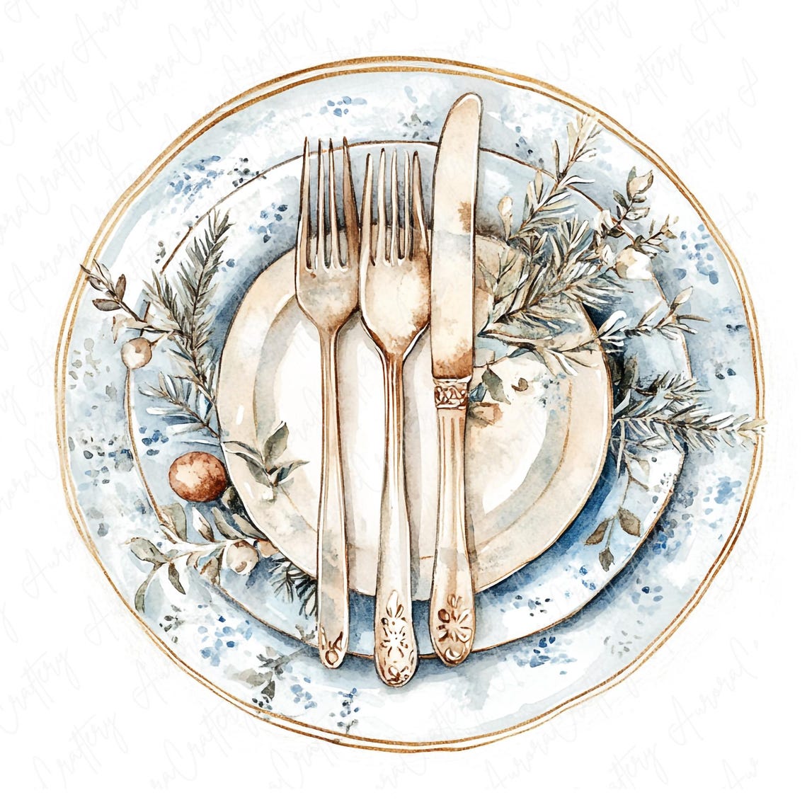 10 Watercolor Winter Dining Table Clipart, Festive Dinner Clipart ...