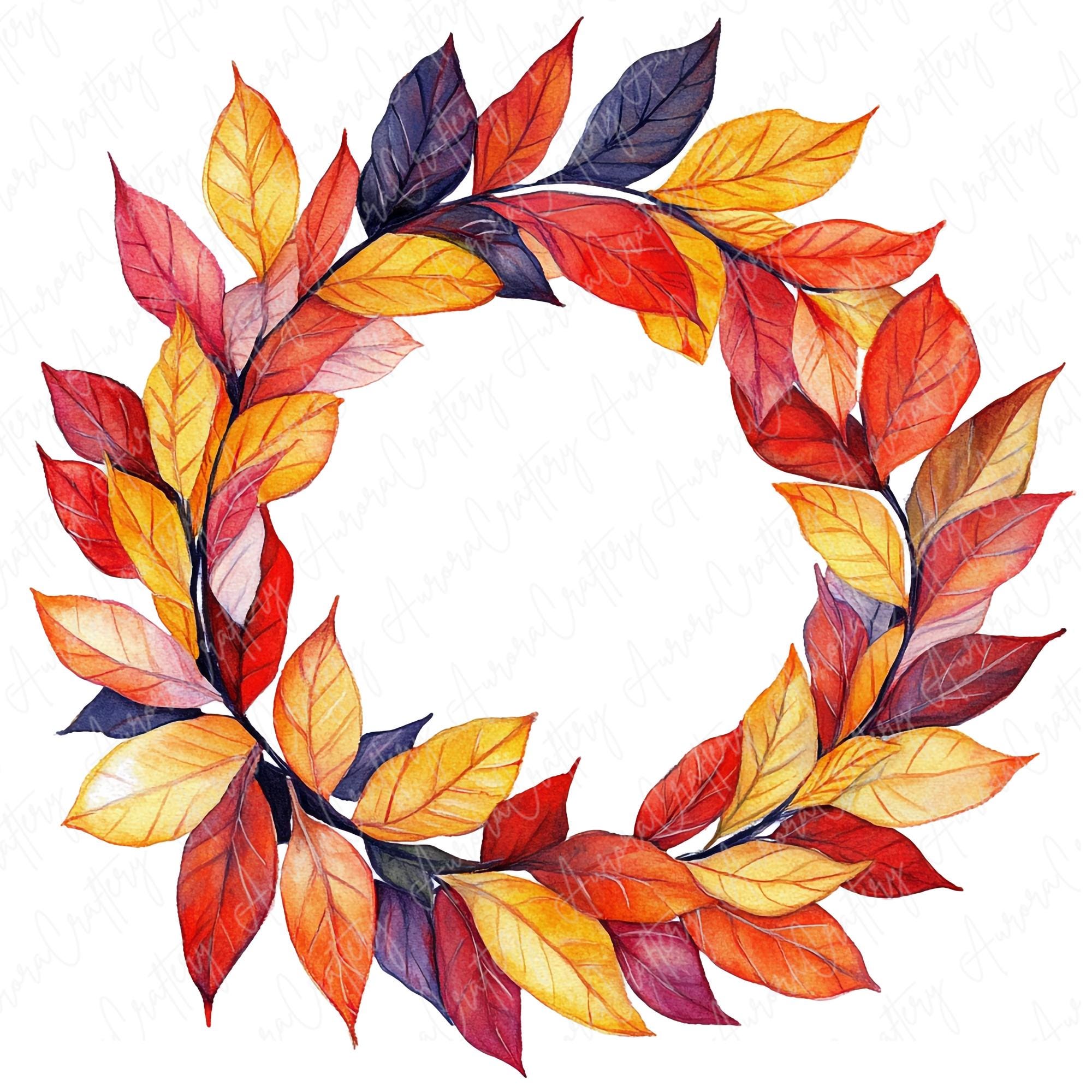 9 Watercolor Autumn Leaf Wreath Clipart, Fall Wreaths Clipart ...