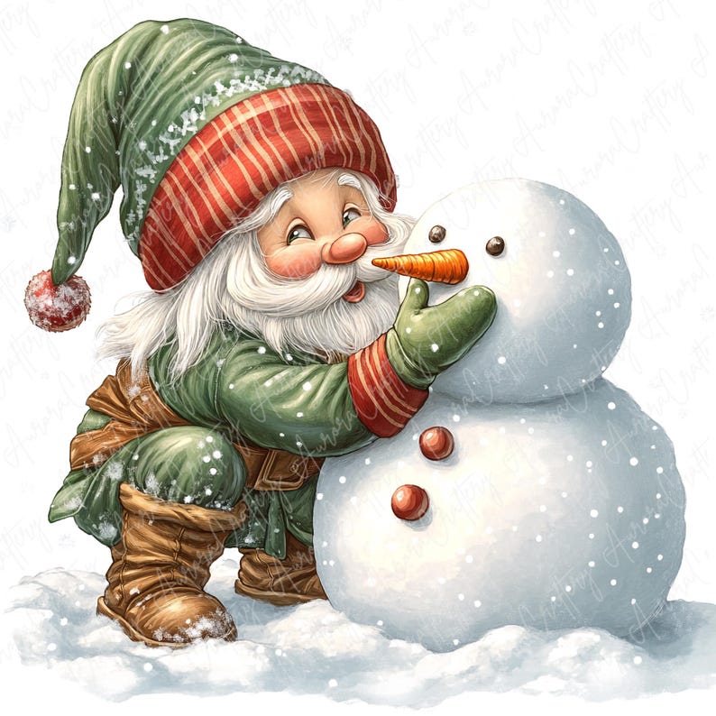 7 Festive Gnomes Clipart, Cozy Winter Gnome Festive Clipart, Snowman ...