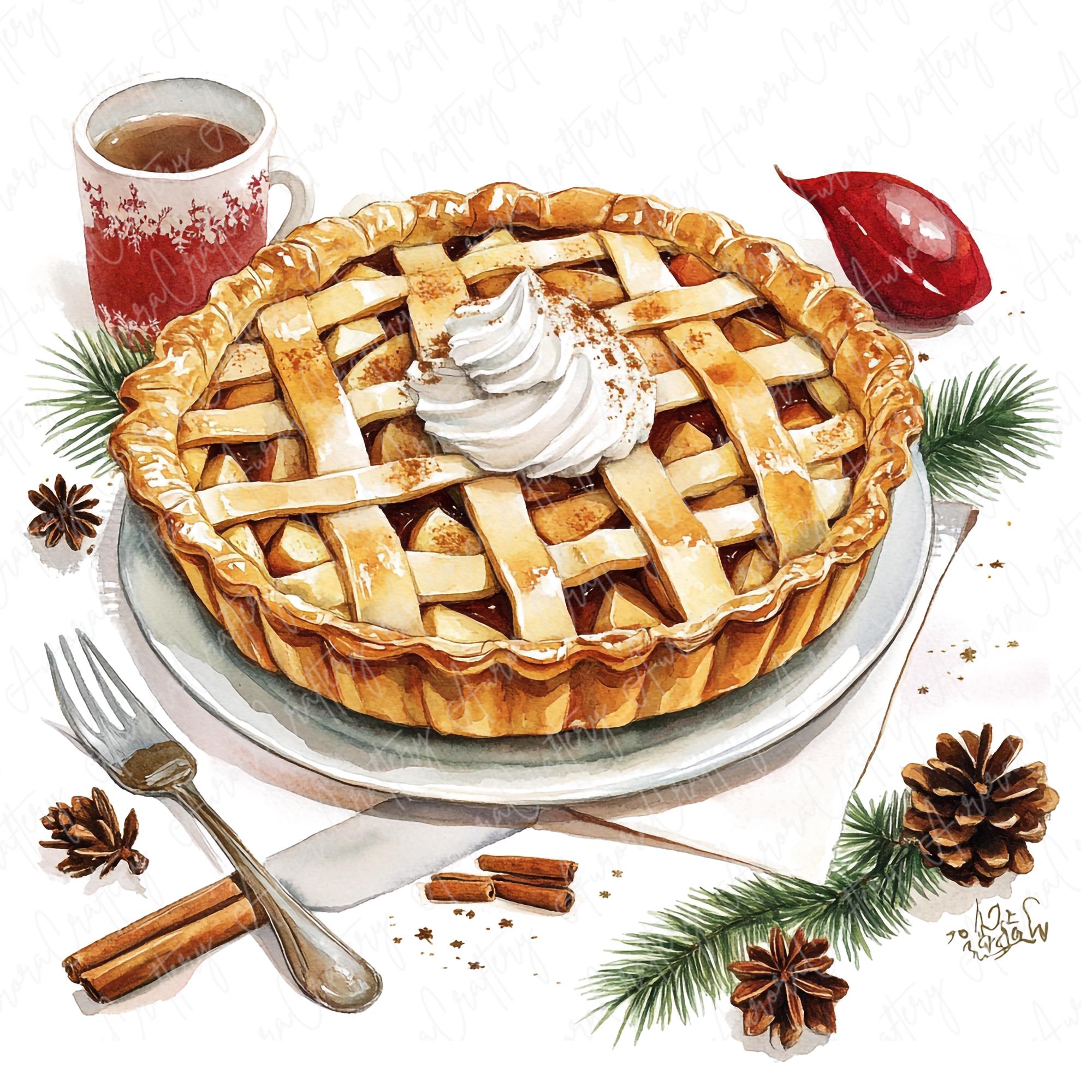 8 Watercolor Apple Pie Clipart, Traditional Dessert Clipart, Pie ...