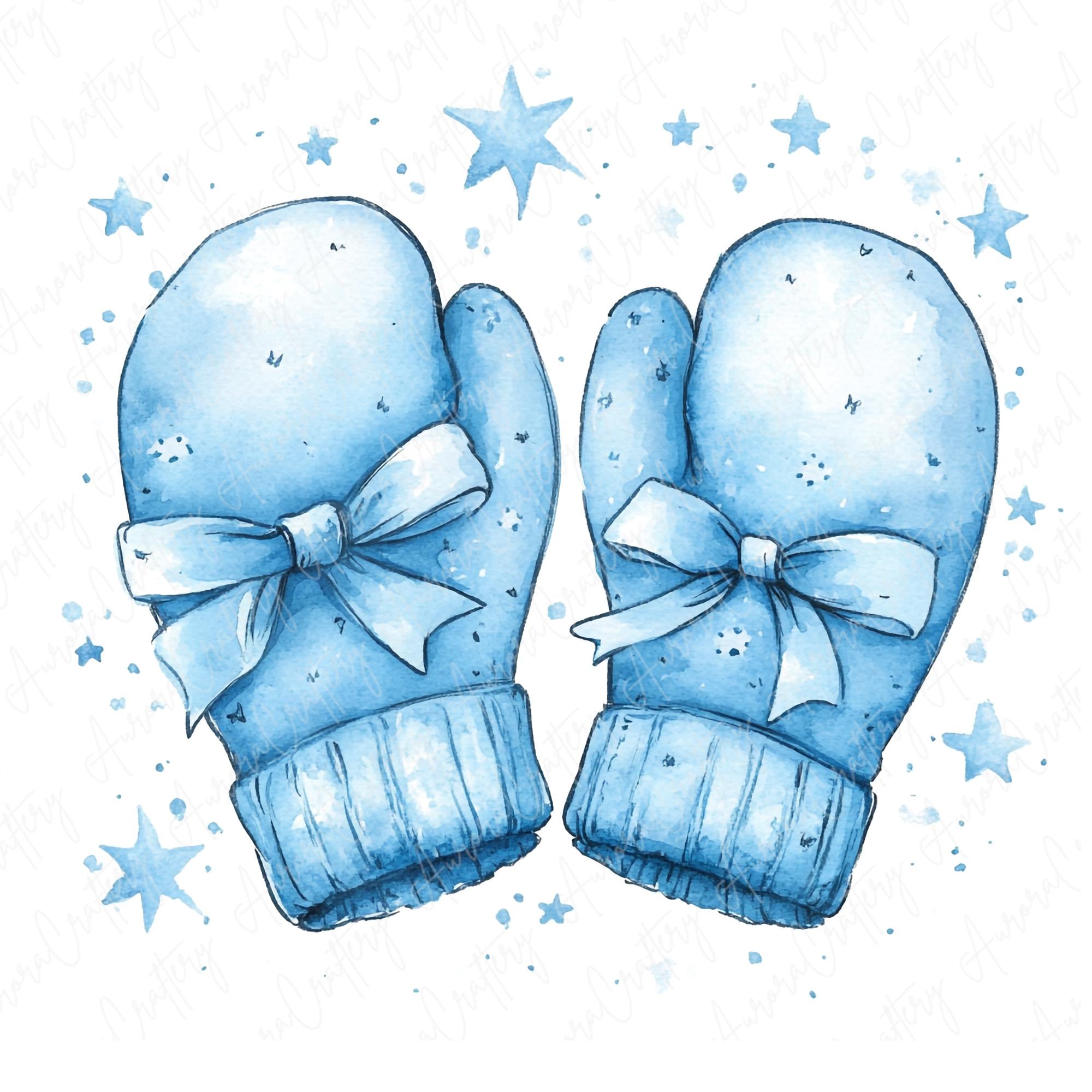 12 Baby Blue Mittens Watercolor Clipart, Winter-themed Nursery Art ...