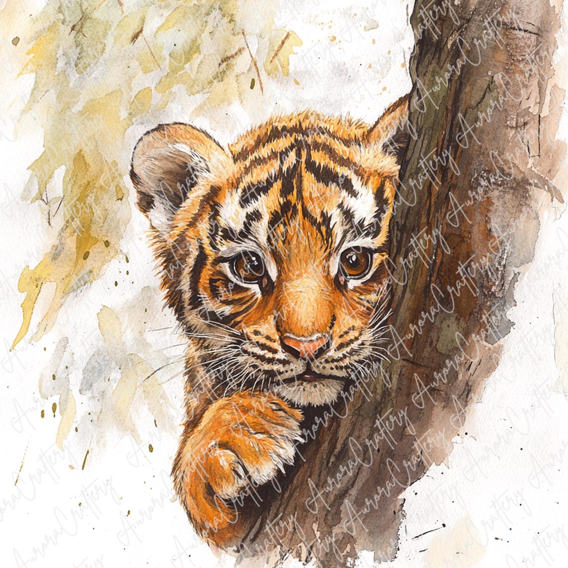 8 Watercolor Baby Tiger Clipart, Jungle Cubs in Trees and Grass ...