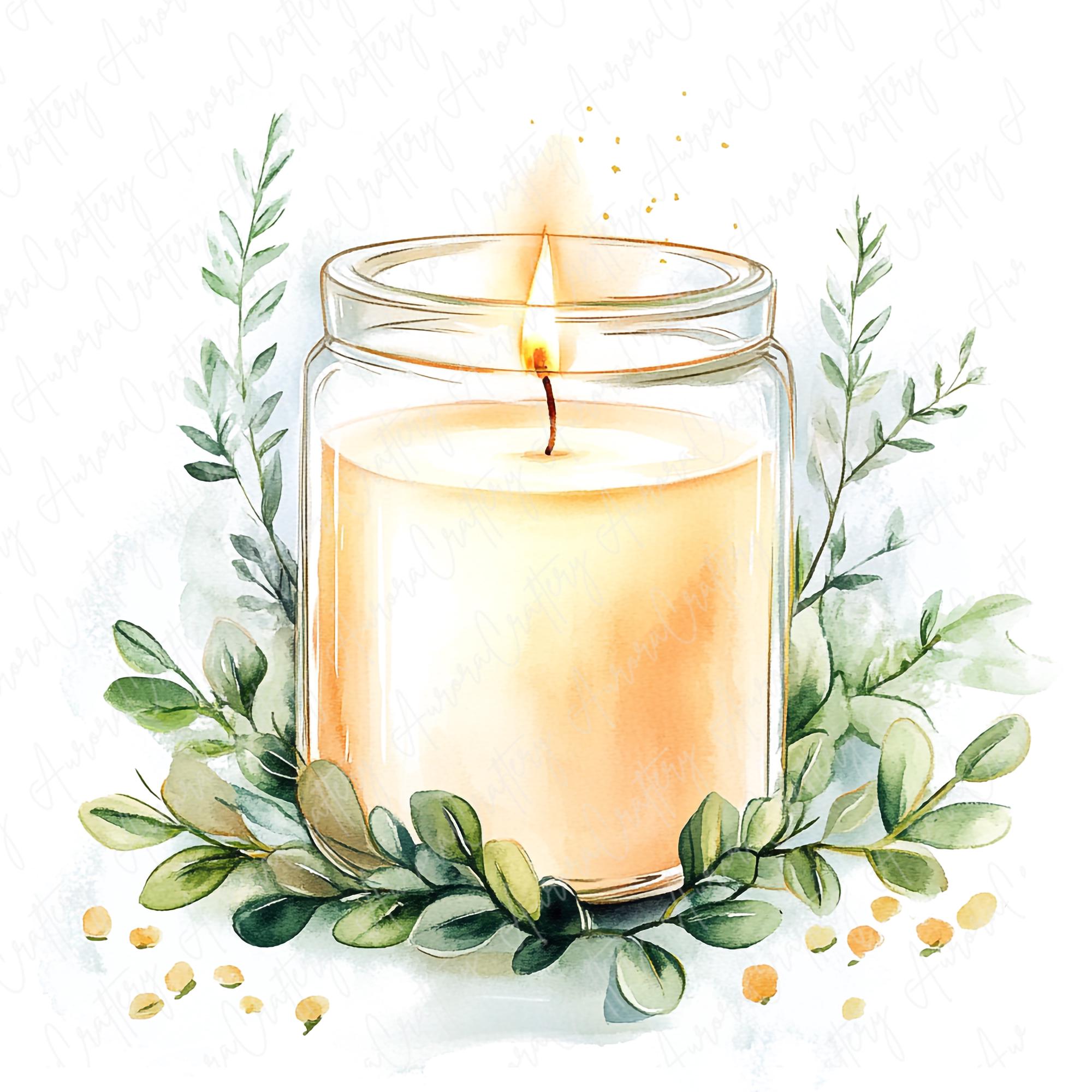 8 Winter Candle Clipart, Cozy Candles With Greenery Clipart, Winter ...
