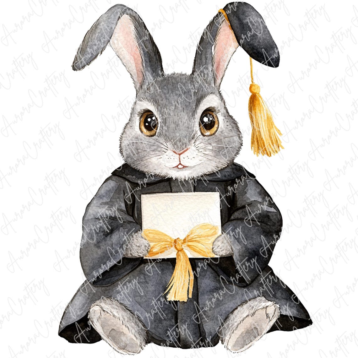 5 Watercolor Graduation Bunny Clipart, Cute Bunnies in Caps and Gowns ...