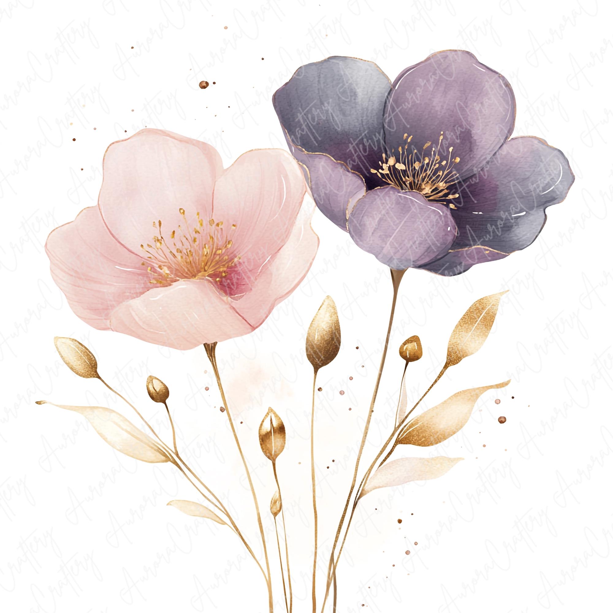 16 Purple and Pink Watercolor Floral Clipart Bundle, Soft & Dreamy ...