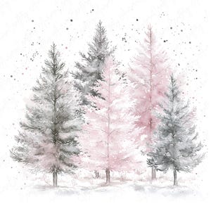 8 Watercolor Winter Pine Trees Clipart, Frosty Forest Scenes, Winter ...