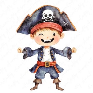 8 Cute Pirate Kid Clipart Cute Pirate Boy, Watercolor Pirate Clipart ...