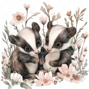 13 Watercolor Skunk Clipart, Woodland Skunk, Cute Forest Animal Clipart ...