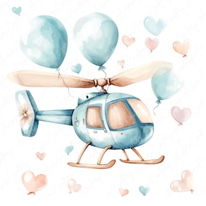 14 Baby Blue Helicopter and Airplane Clipart, Aviation-themed Baby ...