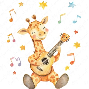 7 Playful Giraffe Watercolor Clipart | Cute Giraffe With Building ...
