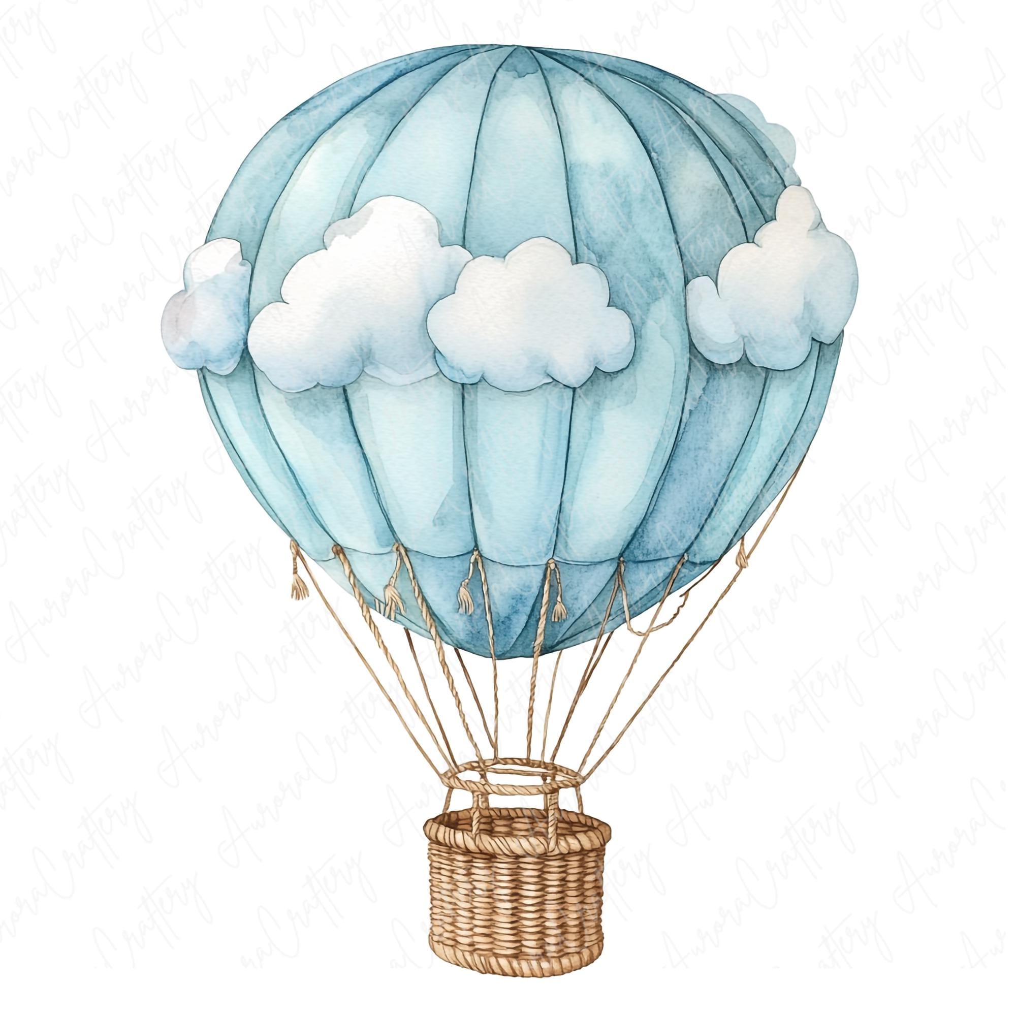 11 Baby Blue Hot Air Balloon Watercolor Clipart, Dreamy Nursery Decor ...