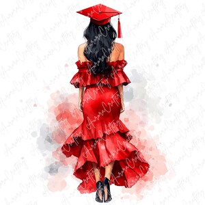 8 Girls in Red Graduation Dresses Clipart, Elegant Girl in Gown With ...