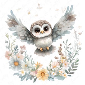 10 Watercolor Owl Clipart, Cute Owl Woodland Clipart, Woodland Owl and ...