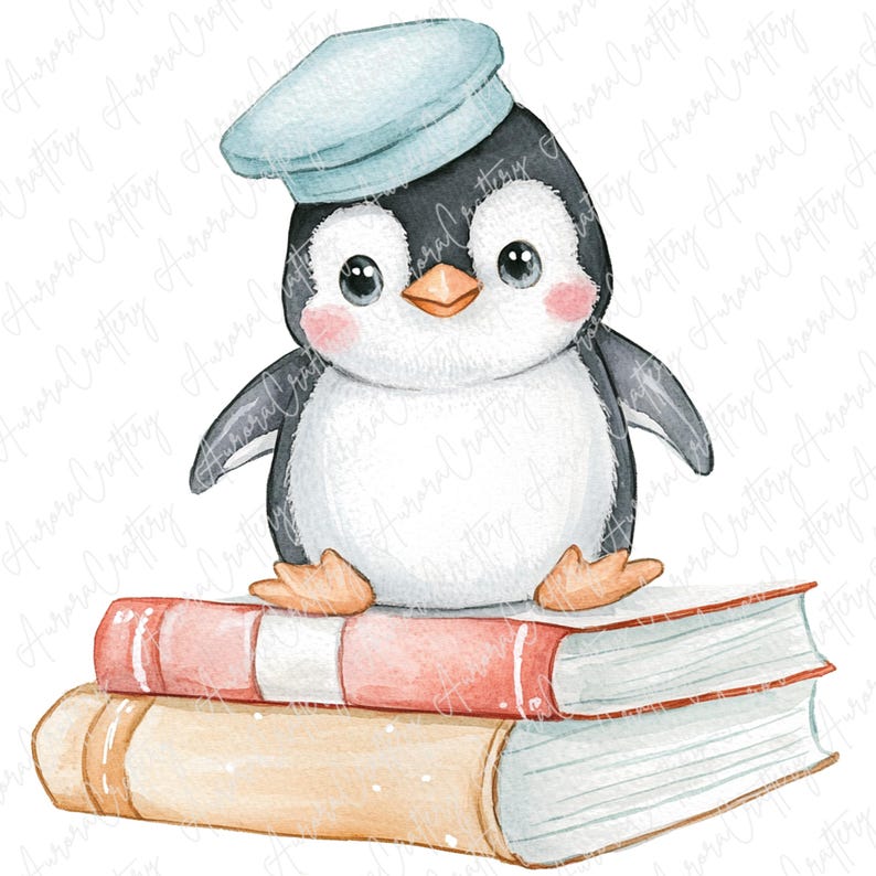 7 Graduation Penguin Clipart, Watercolor Penguins in Caps With Stacked ...