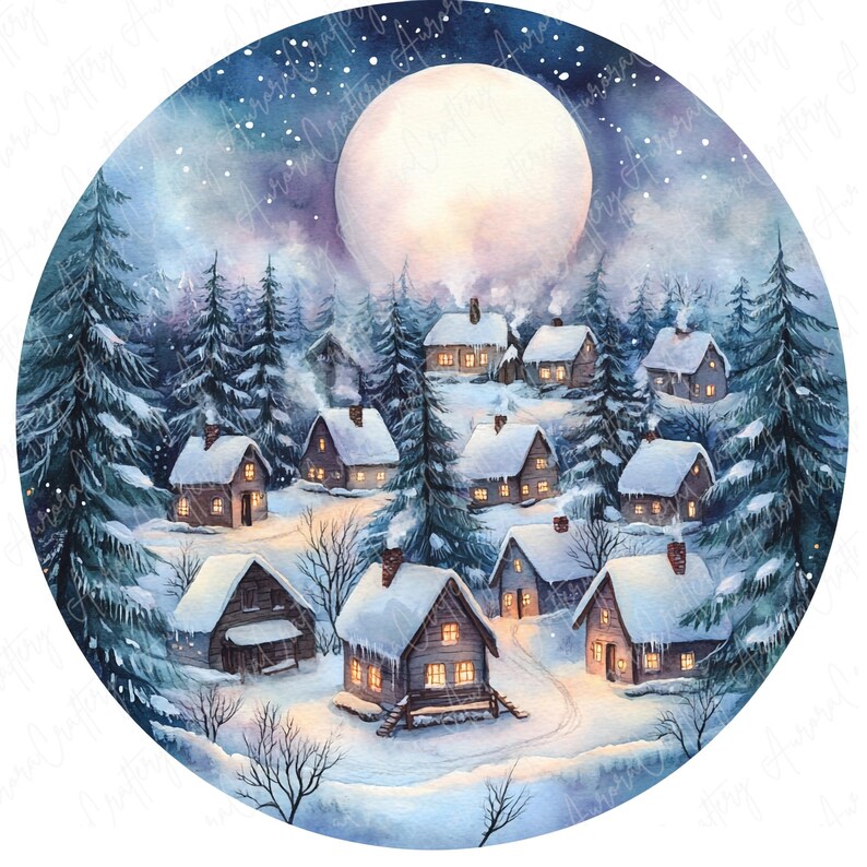 6 Watercolor Winter Village Clipart, Cozy Snowy Cottages, Festive ...