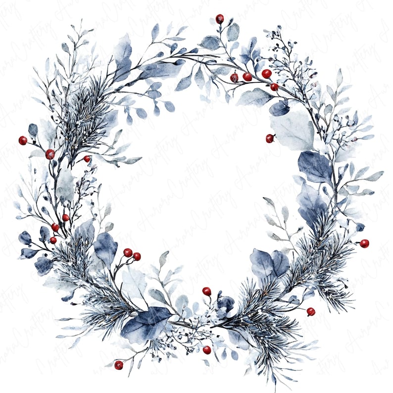 9 Watercolor Winter Wreath Clipart, Festive Evergreen Wreath Clipart ...