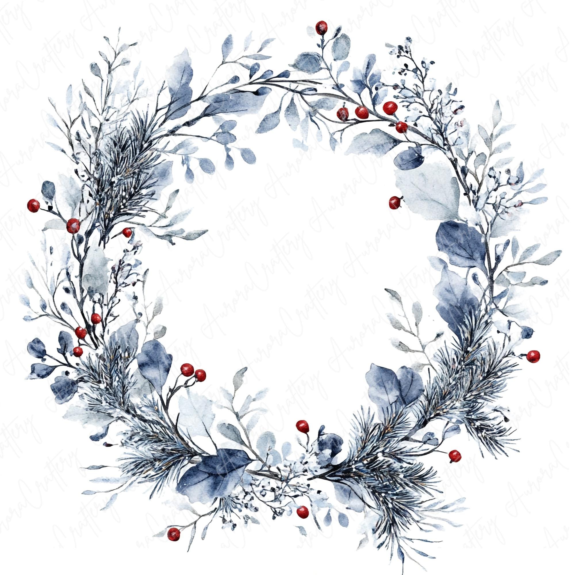 9 Watercolor Winter Wreath Clipart, Festive Evergreen Wreath Clipart ...