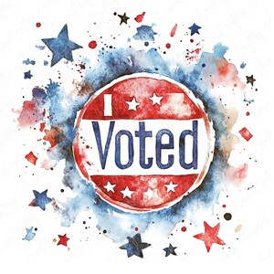 6 Watercolor American Patriotic Voting Stickers Clipart, I Voted Badge ...