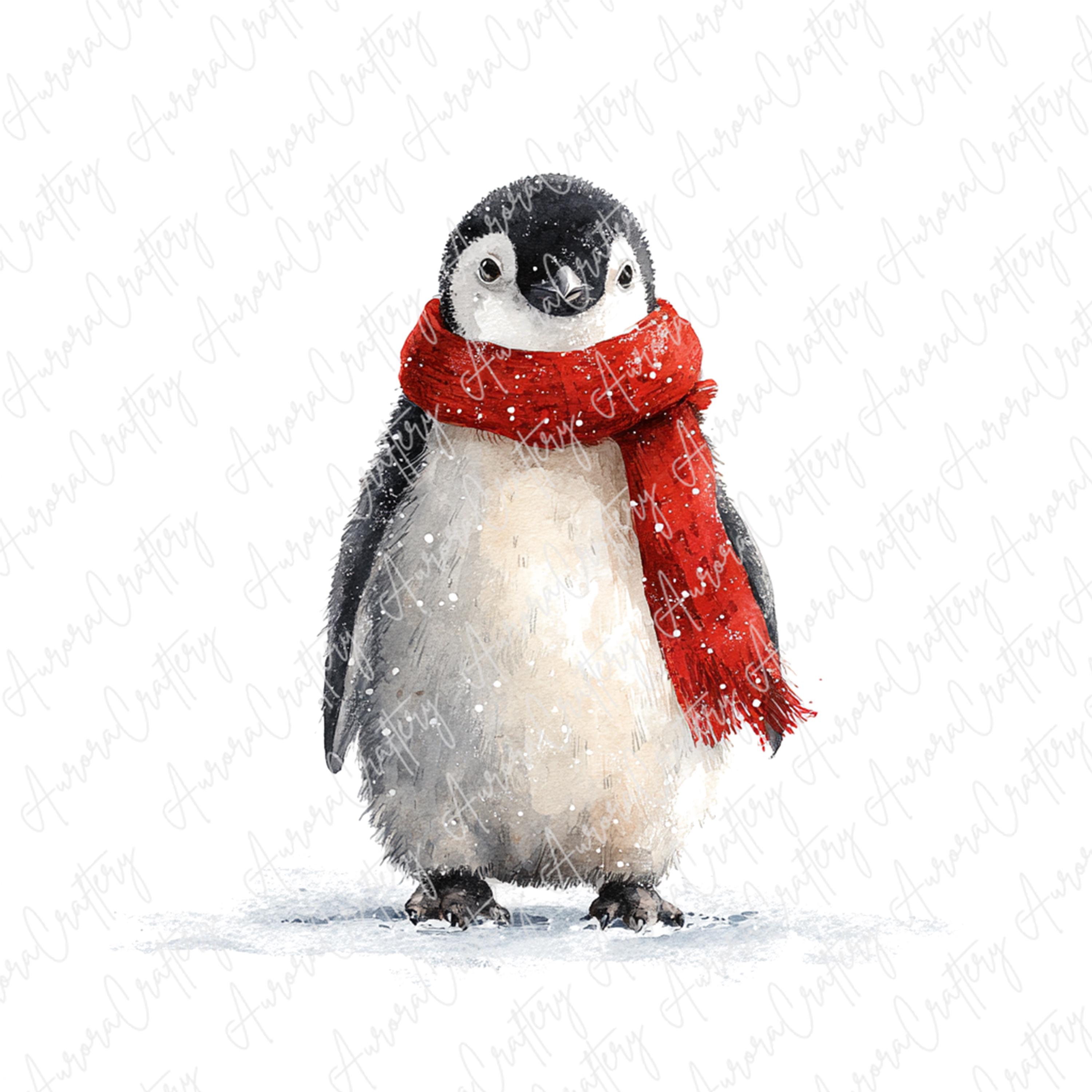 13 Watercolor Winter Penguin Clipart, Cute Penguins in Hats and Scarves ...