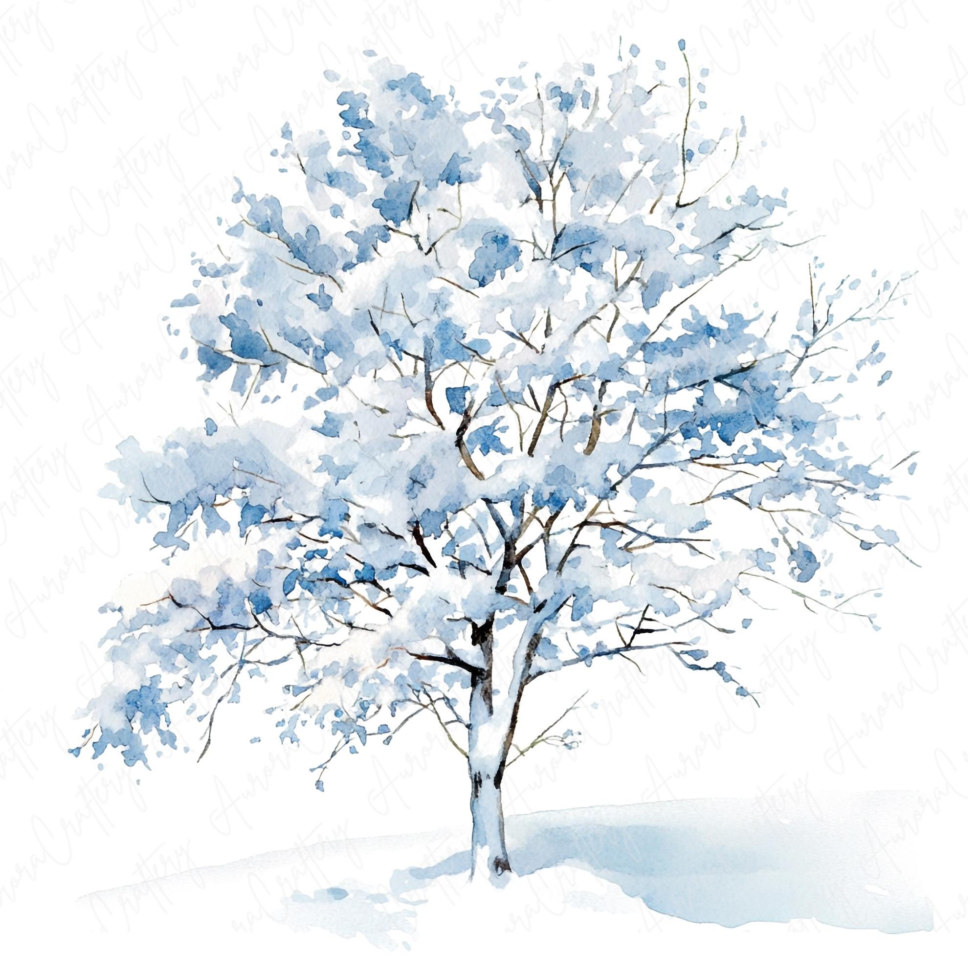 8 Watercolor Winter Tree Clipart, Snow-covered Tree, Winter Snow ...