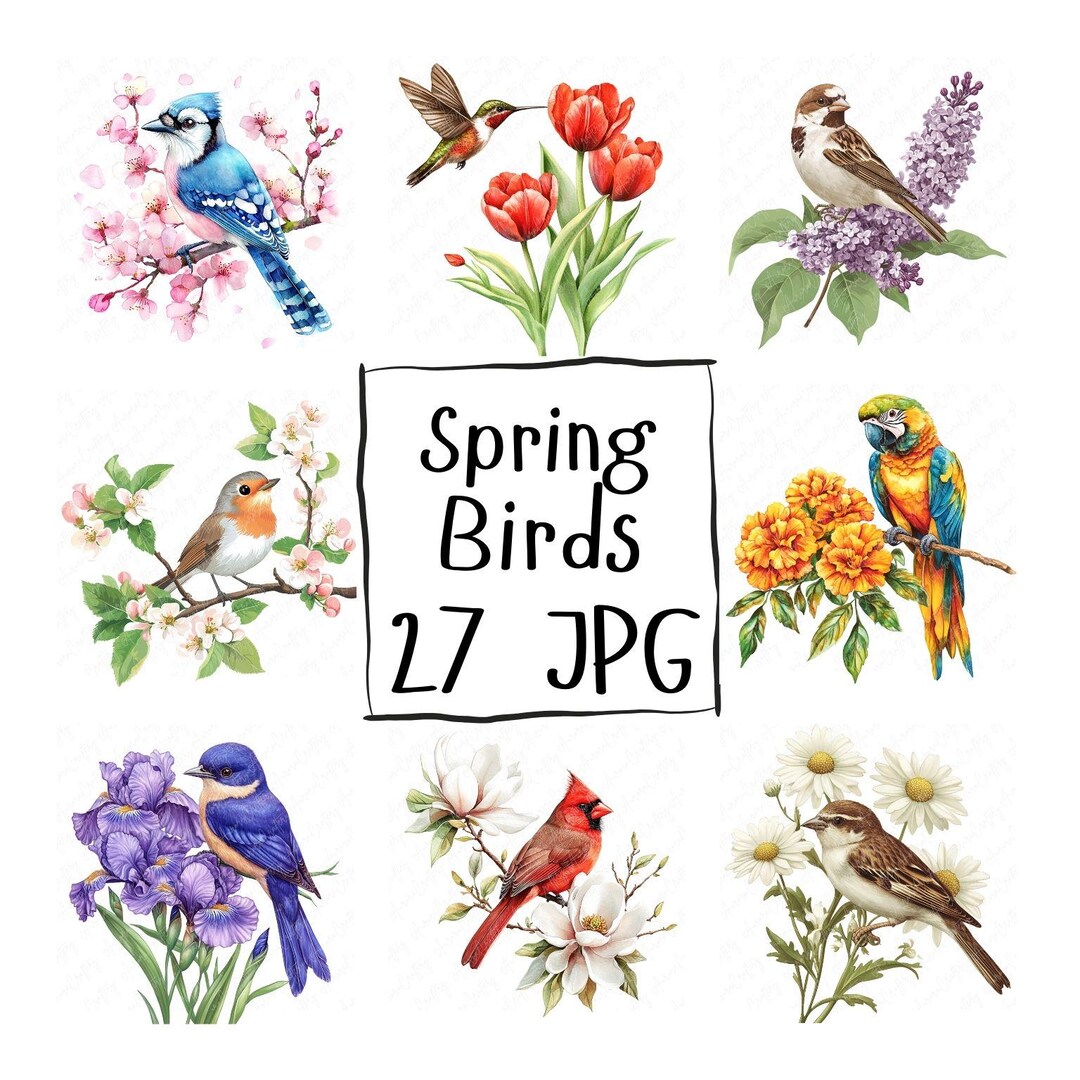 27 Watercolor Spring Bird Clipart Floral Clipart Bird With Flowers ...