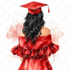 8 Girls in Red Graduation Dresses Clipart, Elegant Girl in Gown With ...