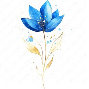 8 Watercolor Blue Botanical Flowers Clipart, Royal Blue and Indigo ...