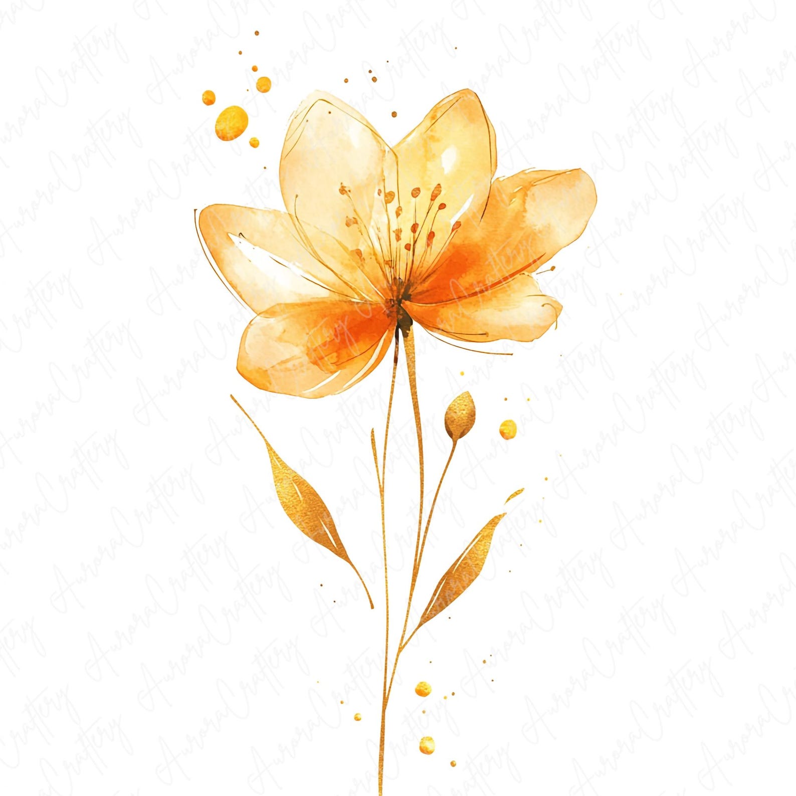 13 Orange Yellow Watercolor Floral Clipart Bundle, Abstract Orange ...