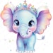 9 Watercolor Baby Elephant Princess Clipart | Cute, Colorful Elephants ...