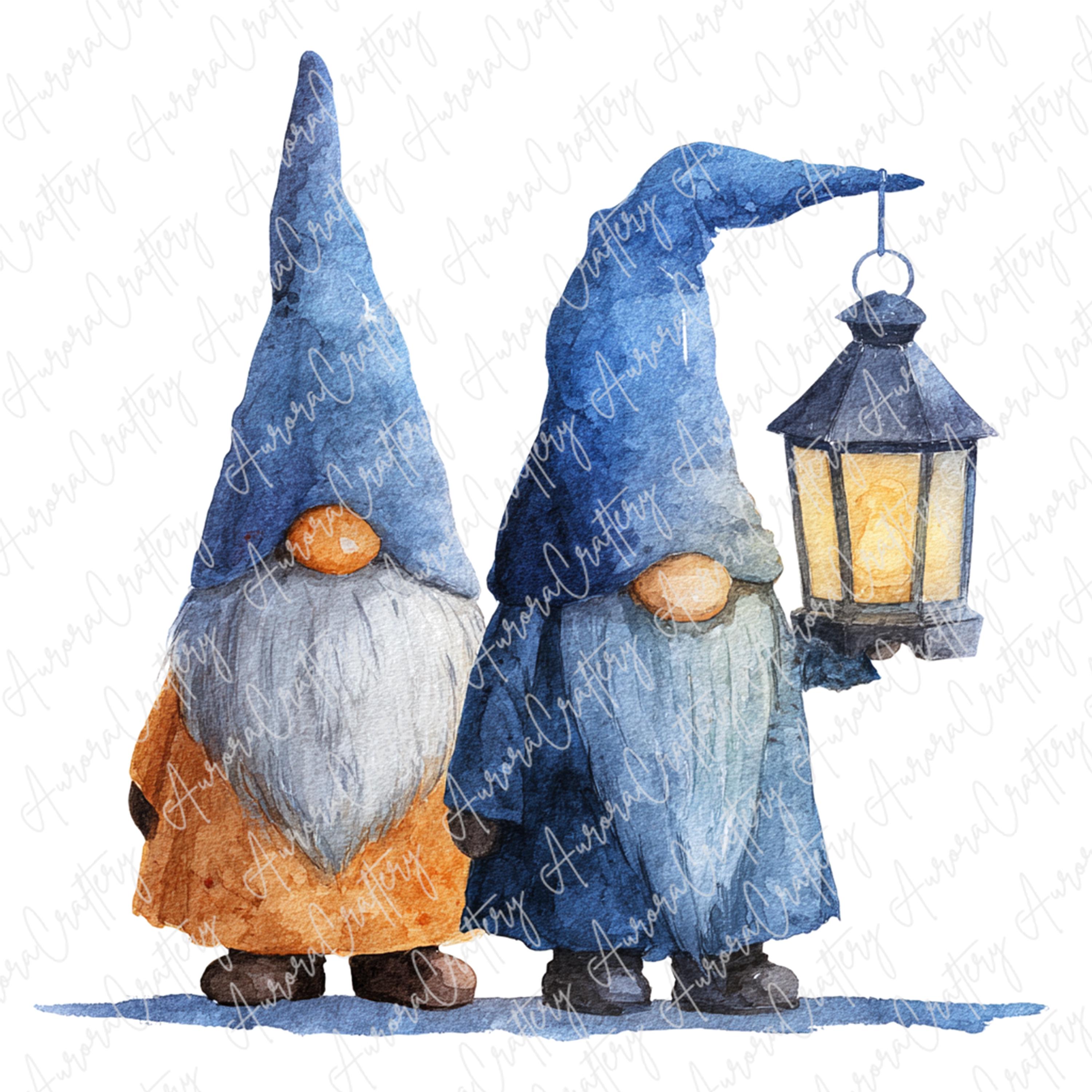7 Watercolor Winter Gnomes Clipart, Nordic Gnomes With Lanterns and ...