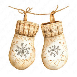 10 Winter Knitted Mitten Clipart, Festive Snowflake Mittens With Rustic ...