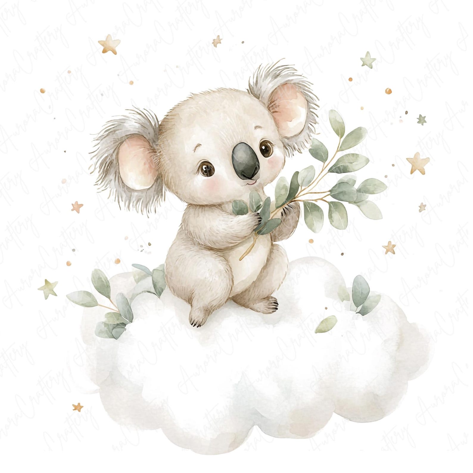 8 Sleepy Koala Nursery Clipart | Cute Baby Koalas With Moons, Stars ...